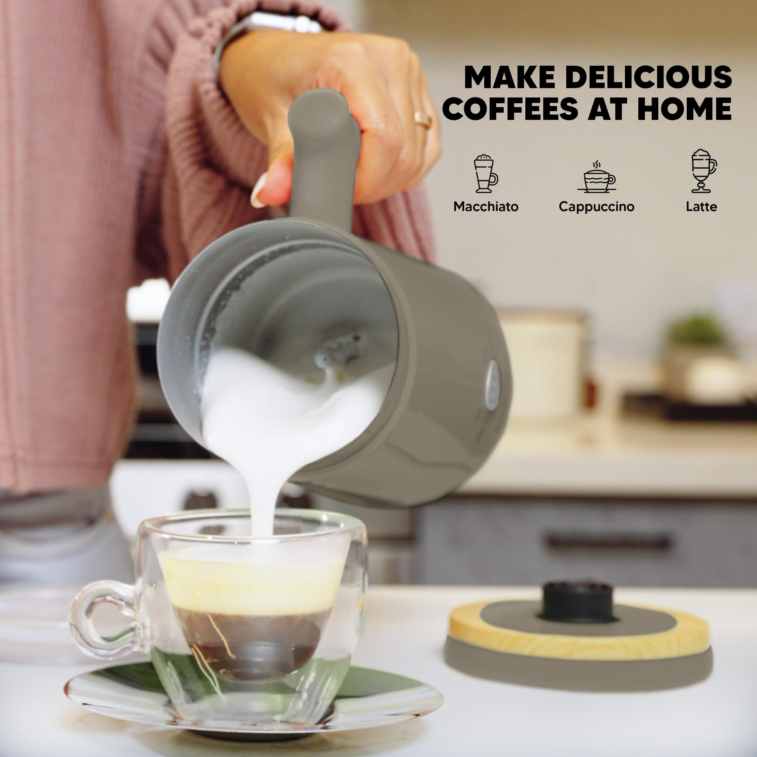 Starument Electric Milk Frother - Automatic Milk Foamer & Heater for Coffee, Latte, Cappuccino, Other Creamy Drinks - 4 Settings for Cold Foam, Airy Milk Foam, Dense Foam & Warm Milk - Easy to Use
