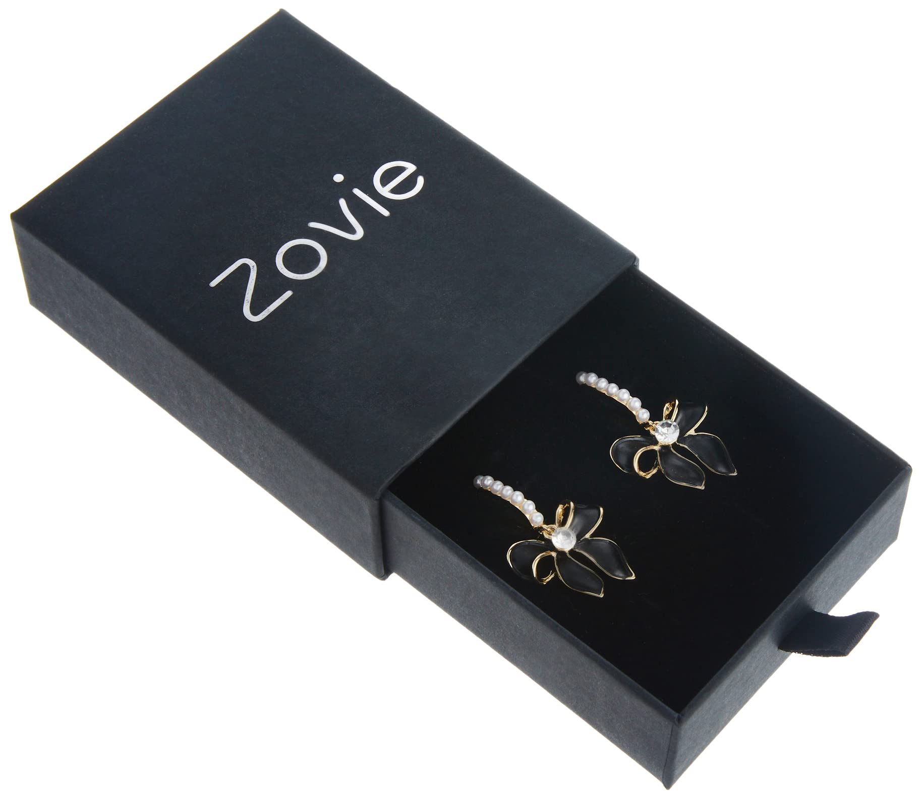 Zovie Black Bow Studs with Cubic Zirconia Classy Bowknot Earrings for Women Ladies Girls
