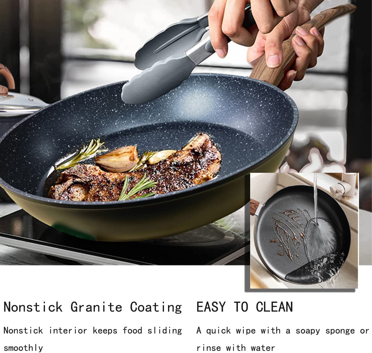 Vkoocy Non Stick Frying Pan Skillet Set, 8" 9.5" 11" Nonstick Pan Set Induction Cookware Set Omelet Pans, Granite Stone Chef's Pan, Black Kitchen Pan Set