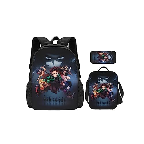 Qxpztk Anime Backpack Set 3D Printing Backpack Three-Piece Set Outdoor Travel Light Casual Backpack With Lunch Bag