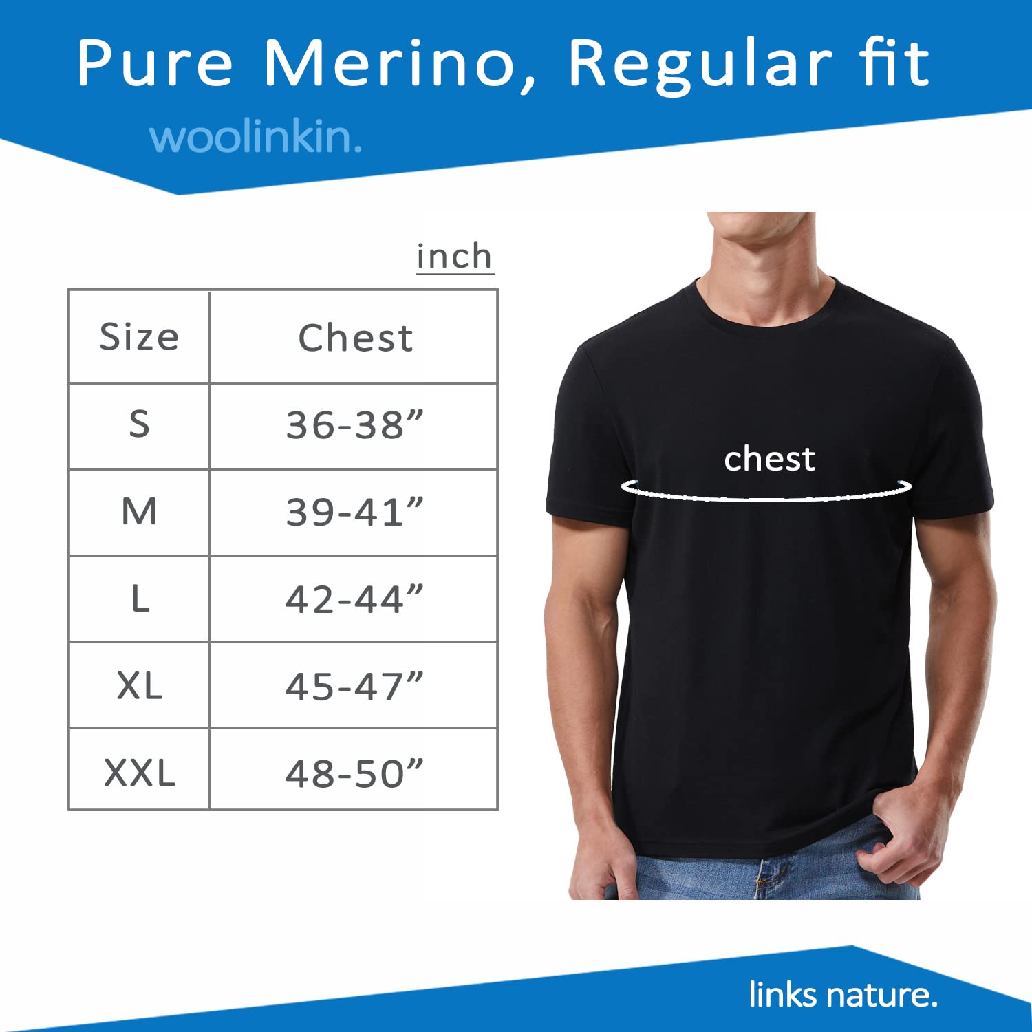 Woolinkin 100% Merino Wool T-Shirt - Men’s Short Sleeve Undershirt - 150 Lightweight Wool Base Layer (as1, Alpha, l, Regular, Regular, Black)