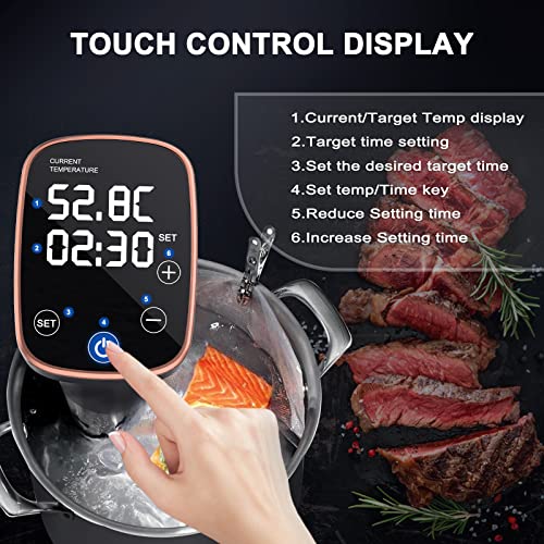 Sous Vide Machine, Sous Vide Cooker 1100W, Immersion Circulator Cooker, Stainless Steel with Touch Control, Accurate Temperature, Time Control and Fast heating, Low Noise, IPX7 Waterproof