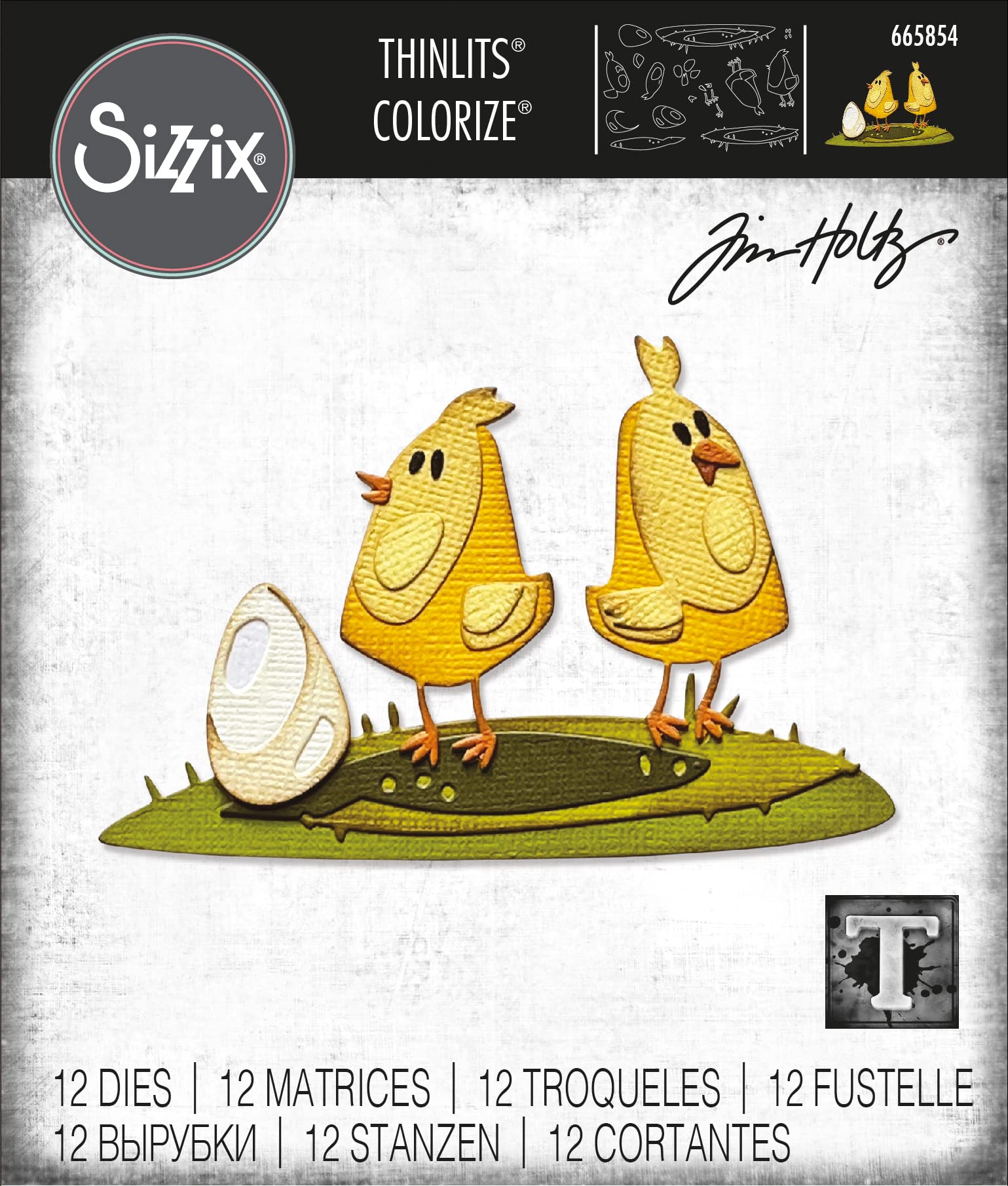 Tim Holtz Sizzix Spring Easter 2022 Die Bundle, Papercut Chicks, Bird and Egg Colorize, Bundle of 2 Dies (665857, 665854)