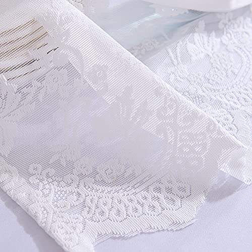 Popuid Seim Sheer Kitchen Cafe Window Curtains Valance Lace Floral Embroidered Curtain Topper for Small Windows Decor (White, 1 Piece-54W*24H)