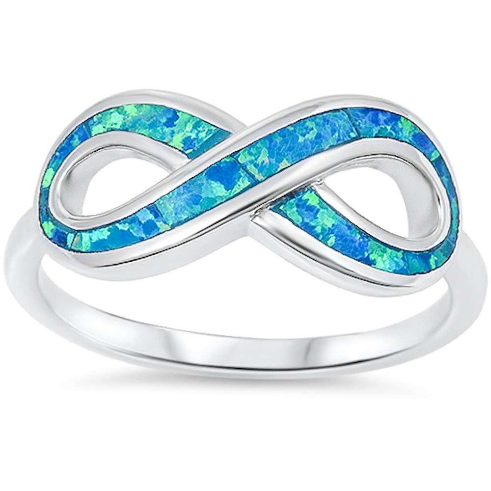 Oxford Diamond Co Lab Created Blue Opal Infinity .925 Sterling Silver Ring Size 10