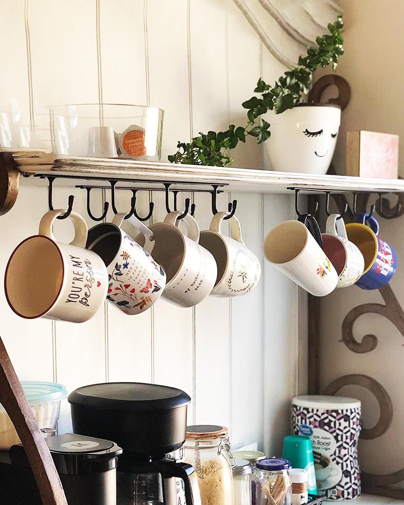 YQBOOM Mug Hanger Under Cabinet 3 Pcs Iron Mug Rack Wall Mounted Coffee Cup Hanging Rack Mug Storage Organizer for Kitchen Dining Bar Bronze