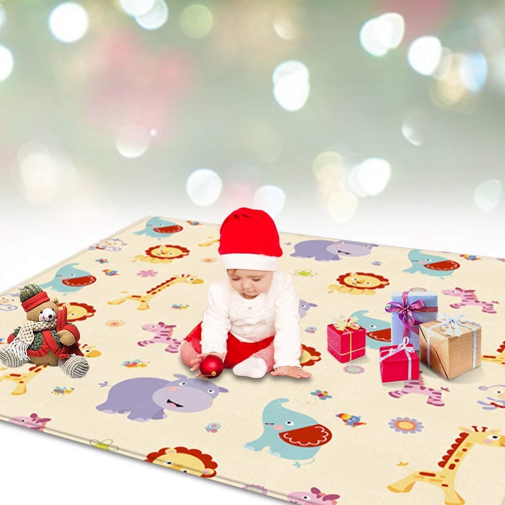 OKBOP Double-Sided Baby Play Mat, Portable Foldable Play Mat for Infants Toddlers, Kids Cushioned Waterproof Soft Playmat/Rug, 6.56x5.90x0.033ft