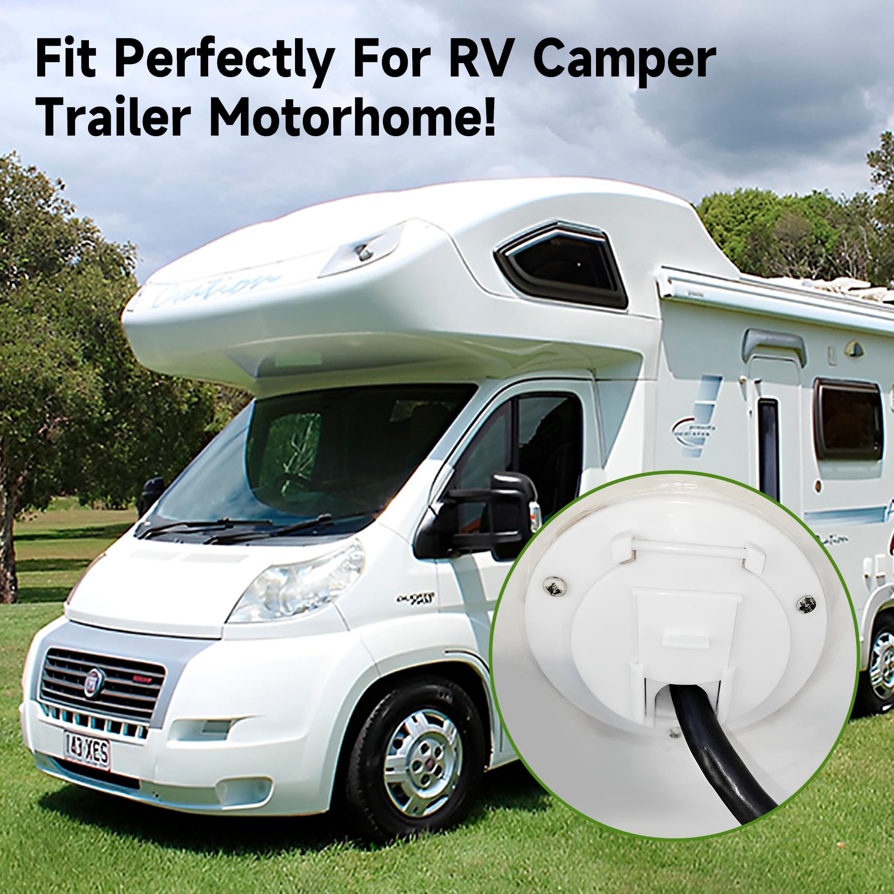 Porscan RV 5 Inch Round Electric Cable Hatch for 30 and 50 Amp Cords, RV Power Cord Cable Hatch Cover Compatible with Coleman Jayco Pop-Up Camper Travel Tent Trailer Motorhome (White)