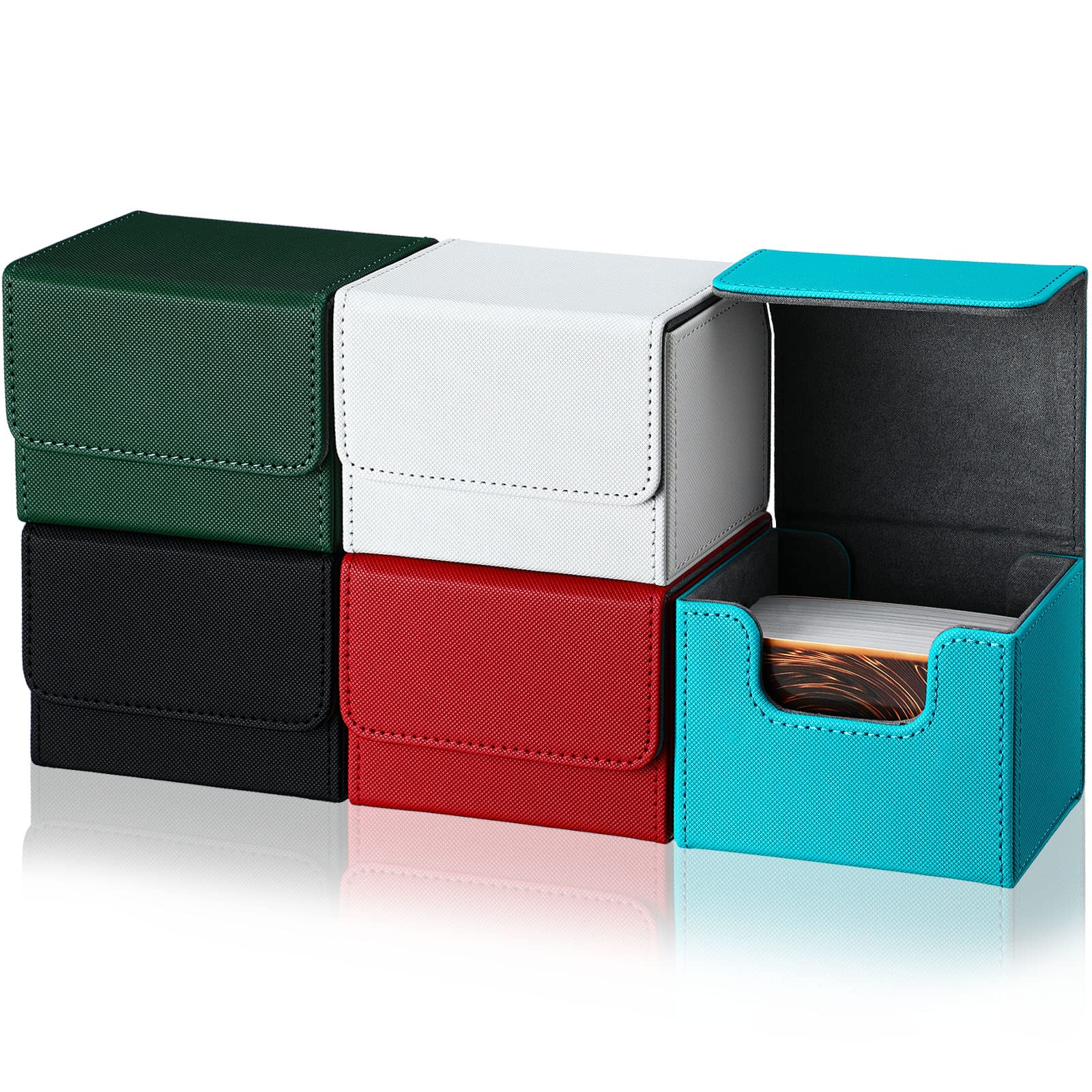 Weewooday 5 Pcs Leather Deck Card Boxes Large Size Deck Game Box Trading Card Storage Box Card Storage Fit 100 Plus Sleeved Cards Magnetic Playing Card Holder Compatible with MTG TCG, 5 Colors