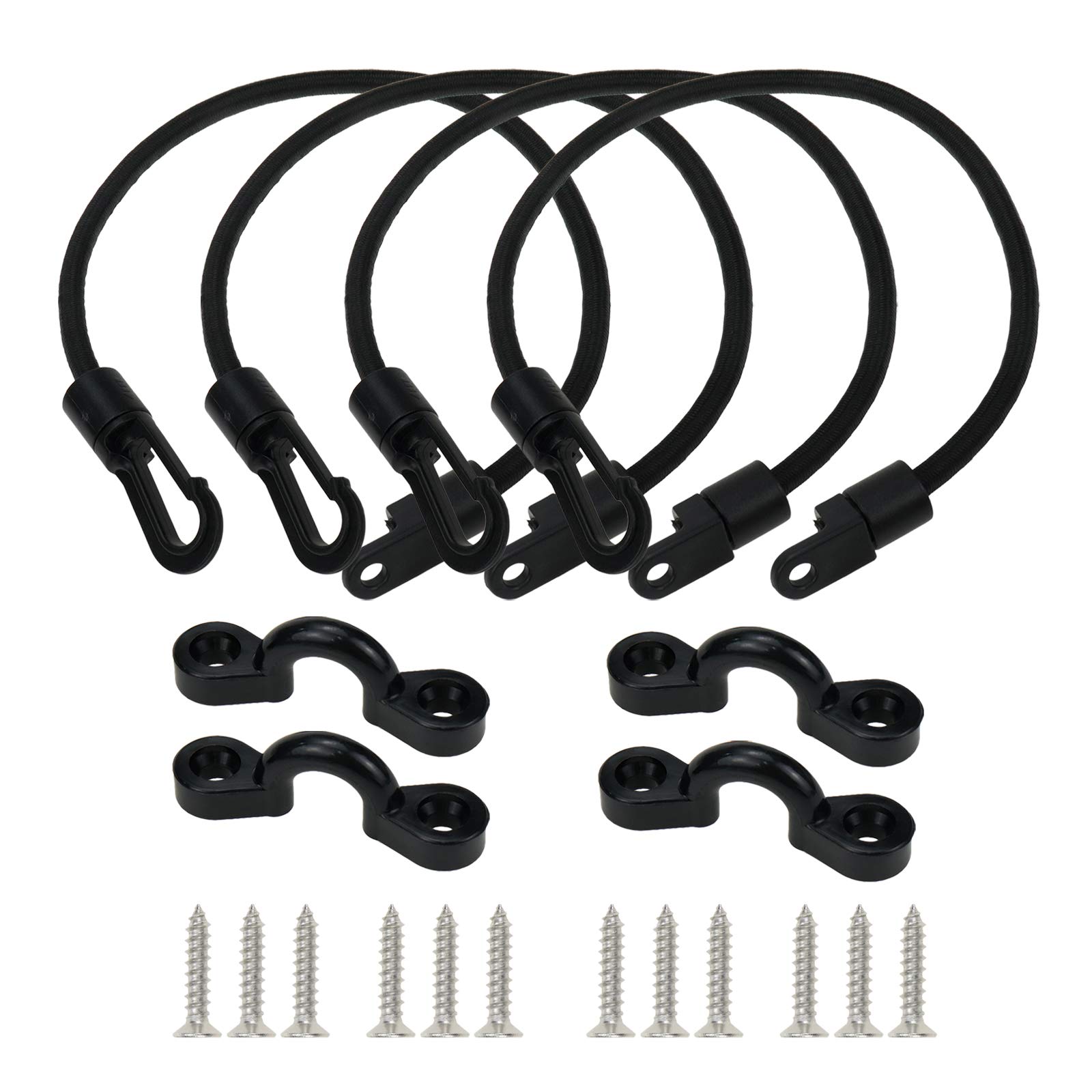 Quluxe Kayak Paddle Keeper Kayak Bungee Paddle Holder Kit Kayak paddle Clip, Kayak Rigging Accessory with Screws, Kayak Accessories (Pack of 4)