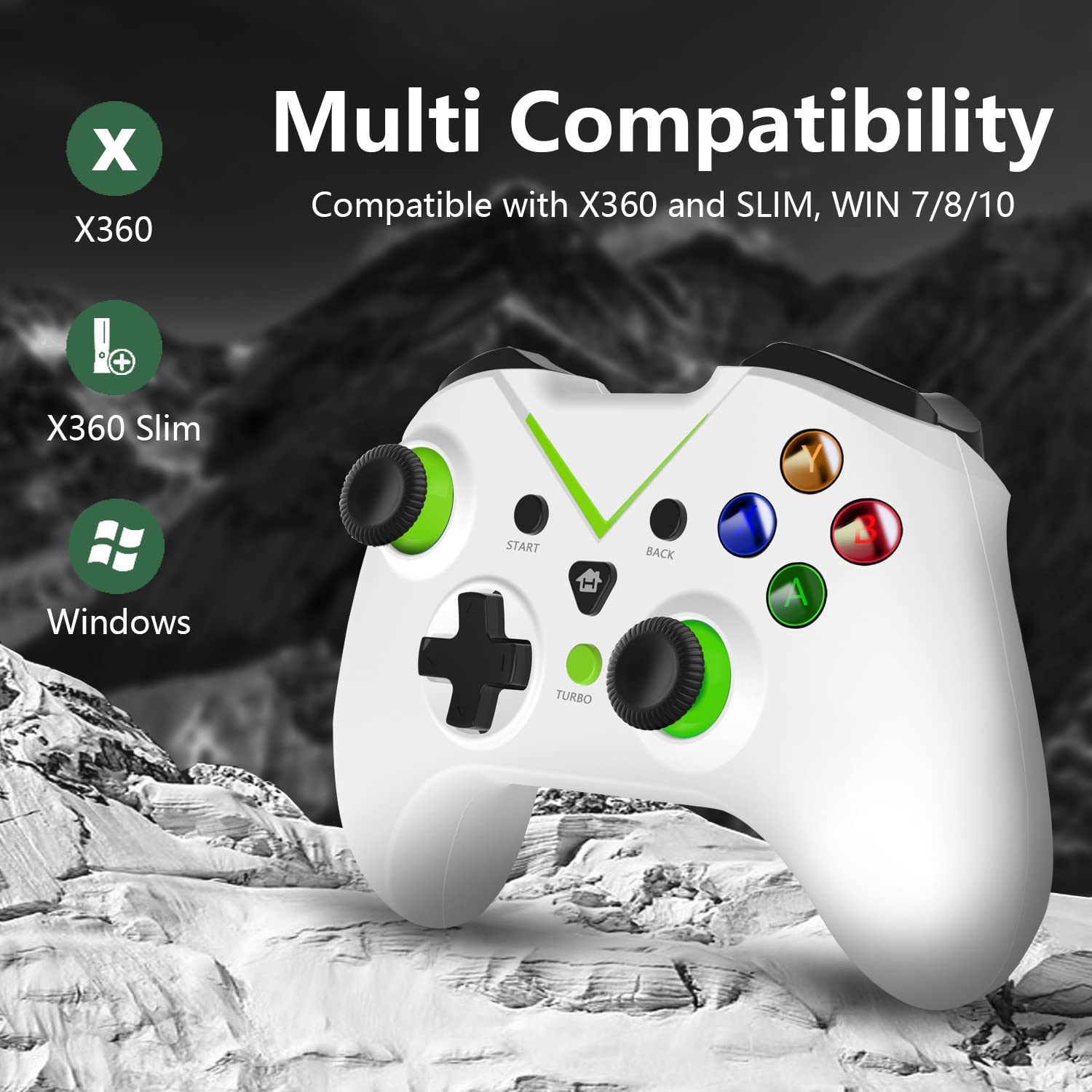 vebesco Xbox Controller - Turbo Gaming Controller, 2.4GHz Wireless High Data Rate Connection, Built with 2 Vibration Motors, Compatible with Xbox one, Xbox Series and PC Windows 7/8/10/XP, white