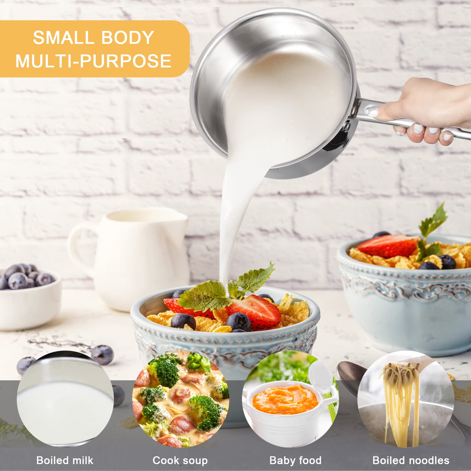 TPFAMELI 1 Quart Saucepan with Lids, Small Saucepan Stainless Steel Tri-Ply Layer Thickened Bottom Sauce Pan Sauce Pot,Dishwasher Safe & Oven Safe (1QT)