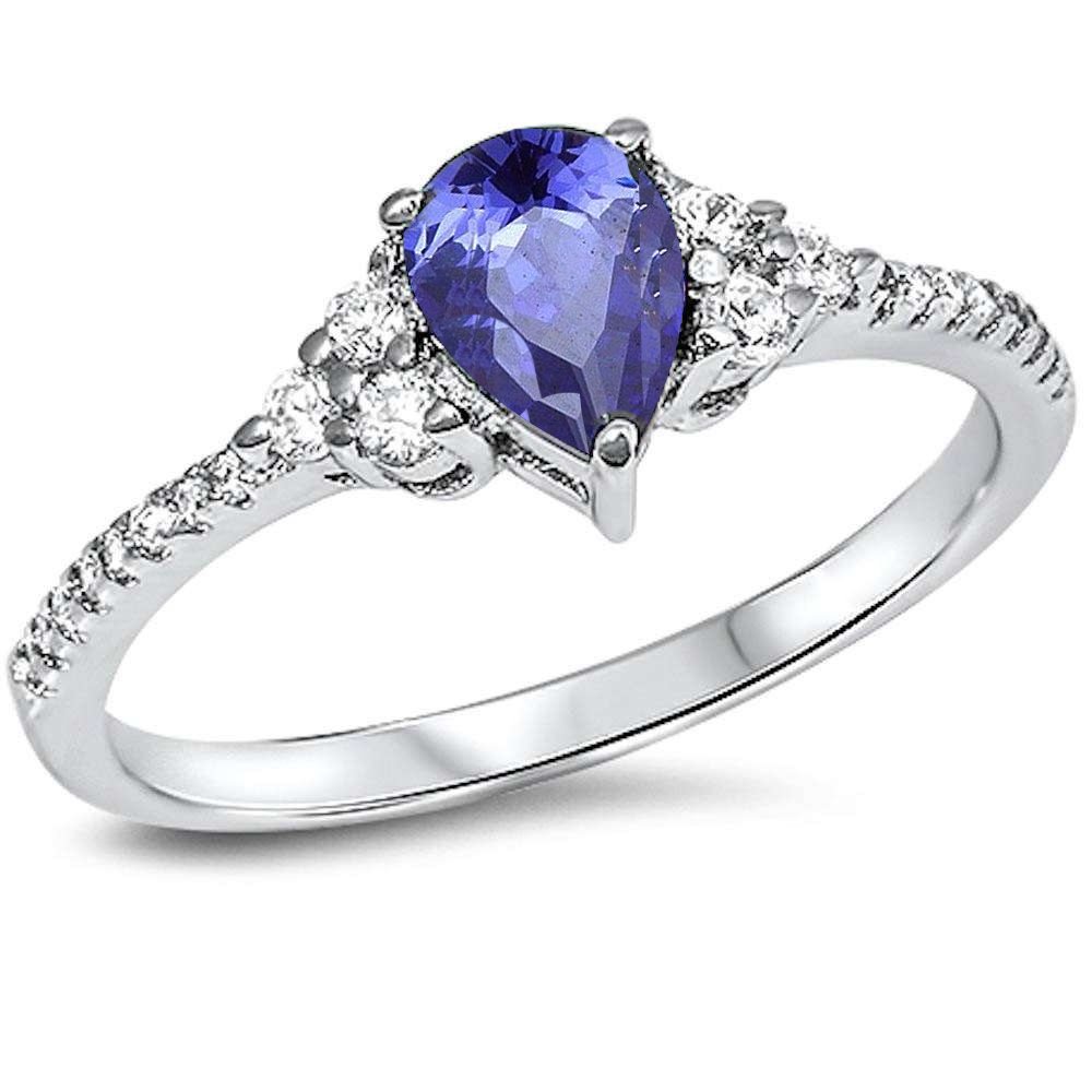 Oxford Diamond Co Pear Shape Simulated Tanzanite & Cubic Zirconia .925 Sterling Silver Ring Size 5