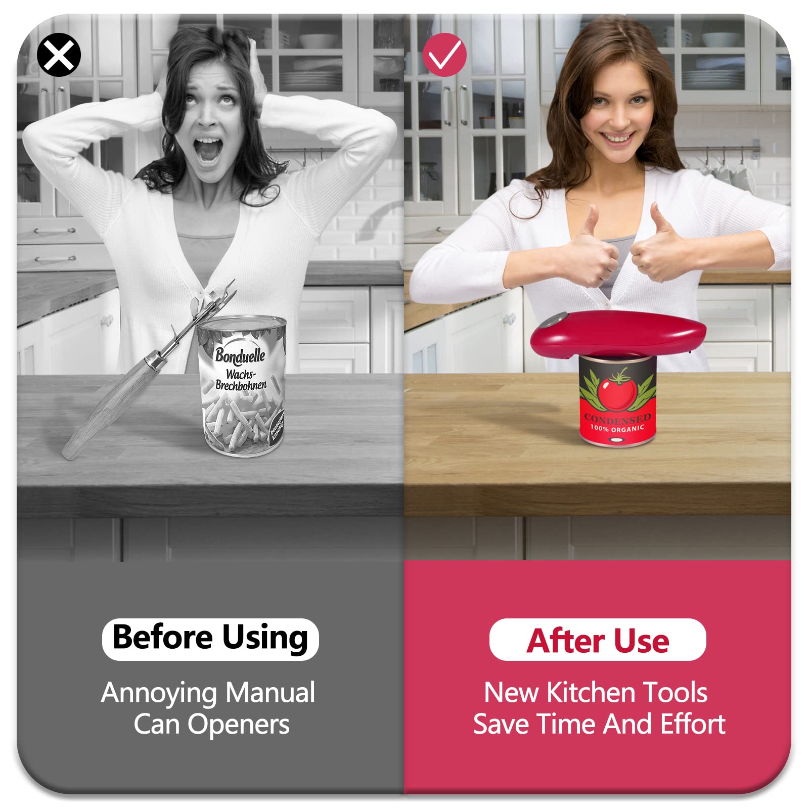 One Touch Electric Can Opener,No Sharp Edges Can Opener for Almost Size Cans,Smooth Edge,Food Safe and Battery Operated Automatic Can Opener,Senior with Arthritis,Best Gift for Women