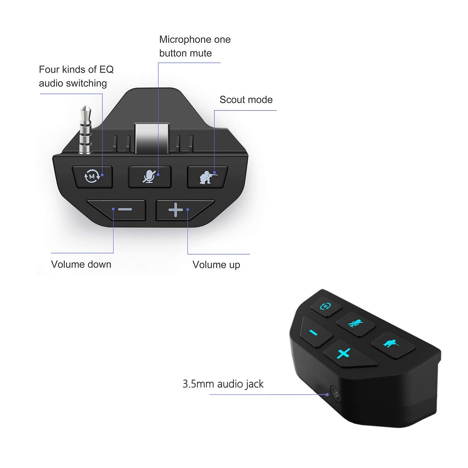 QUMOX 3.5mm Headset Adapter Sound Enhancer for Xbox One Game Controller Black