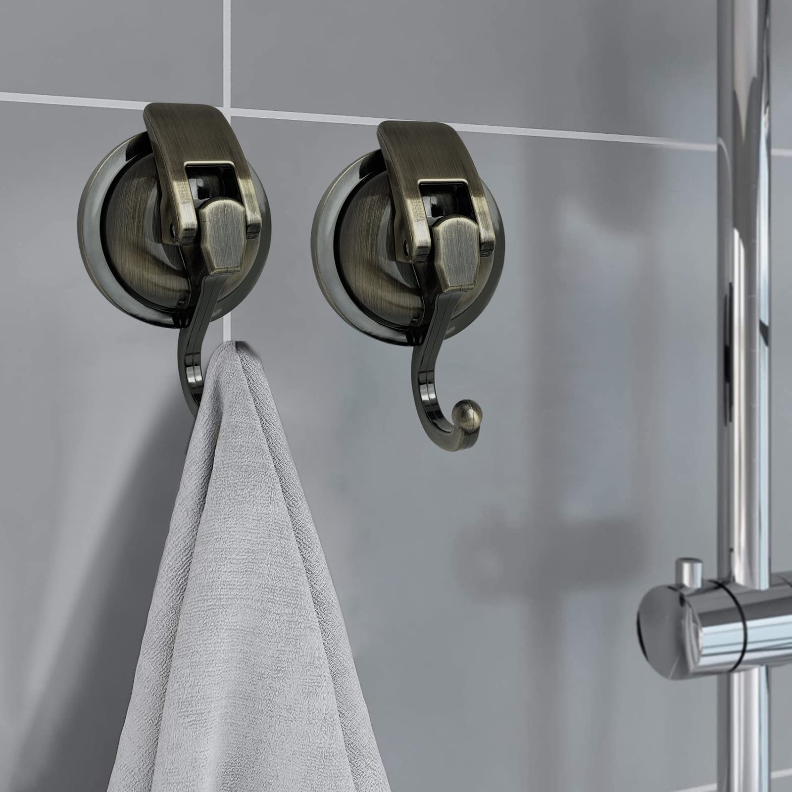 YSSILADI Suction Cup Hooks Heavy Duty Vacuum Suction Shower Hooks Glass Suction Cup Hooks Bathroom Robe Hooks Reusable, No Hole Punched, for Garland Decoration (Bronze, 4 Pack)