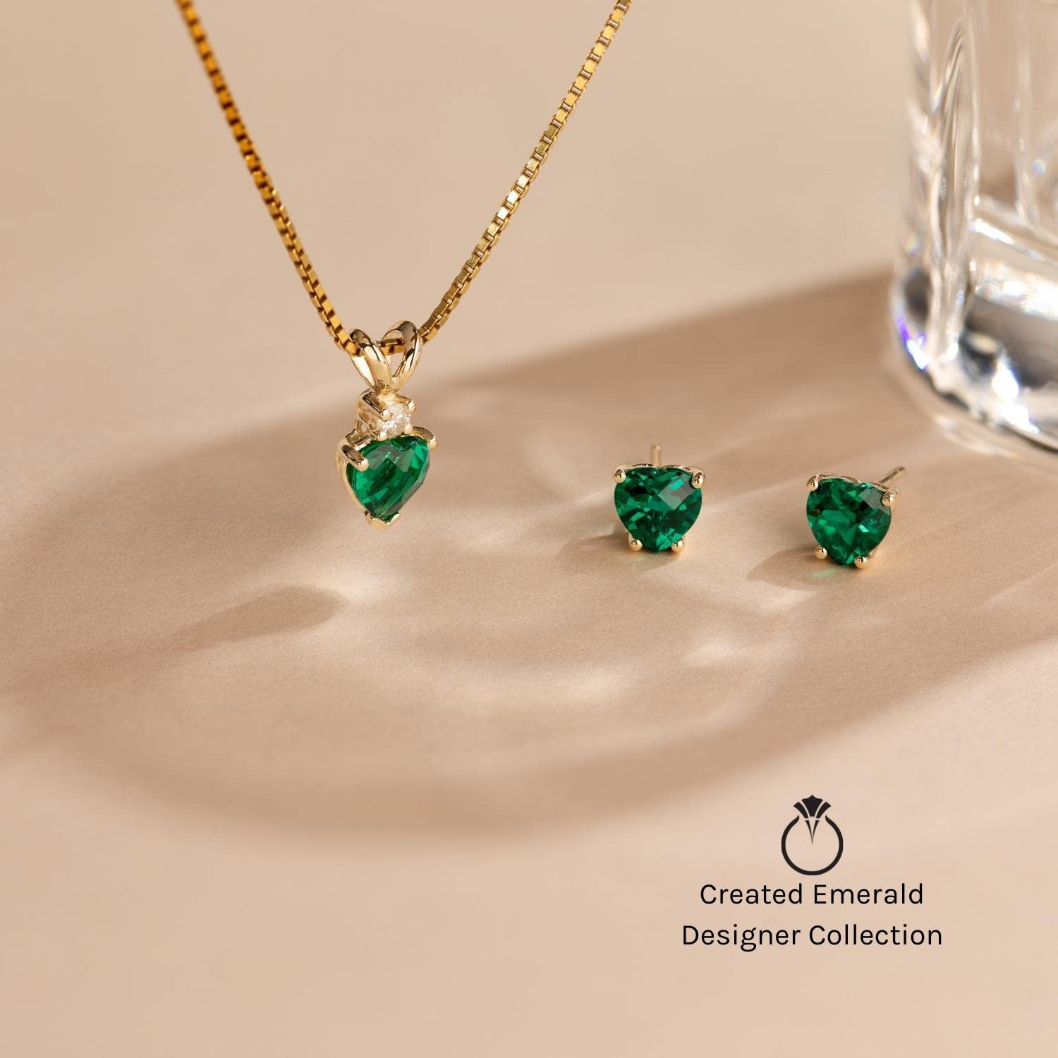 Peora Created Emerald Stud Earrings for Women 14K White Gold, Classic Solitaire, 2 Carats total Princess Cut, 6mm, Friction Back