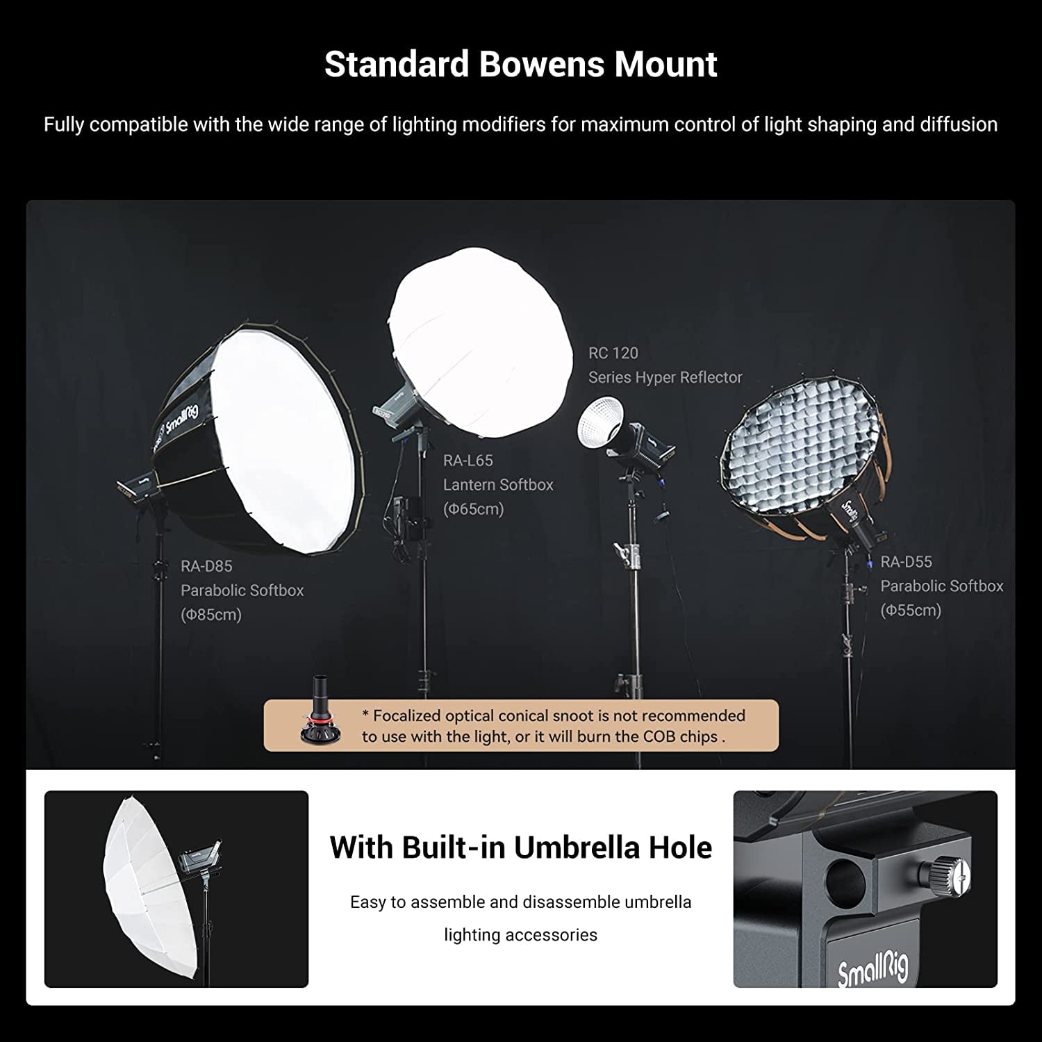 SmallRig RC 120D 120W COB LED Video Light, 5600K, 5370Lux@1m and SmallGoGo App Control, TLCI 96+ CRI 95+, 9 Lighting Effects, Support AC Adapter and 14.4V/26V V-Mount Battery- 4208