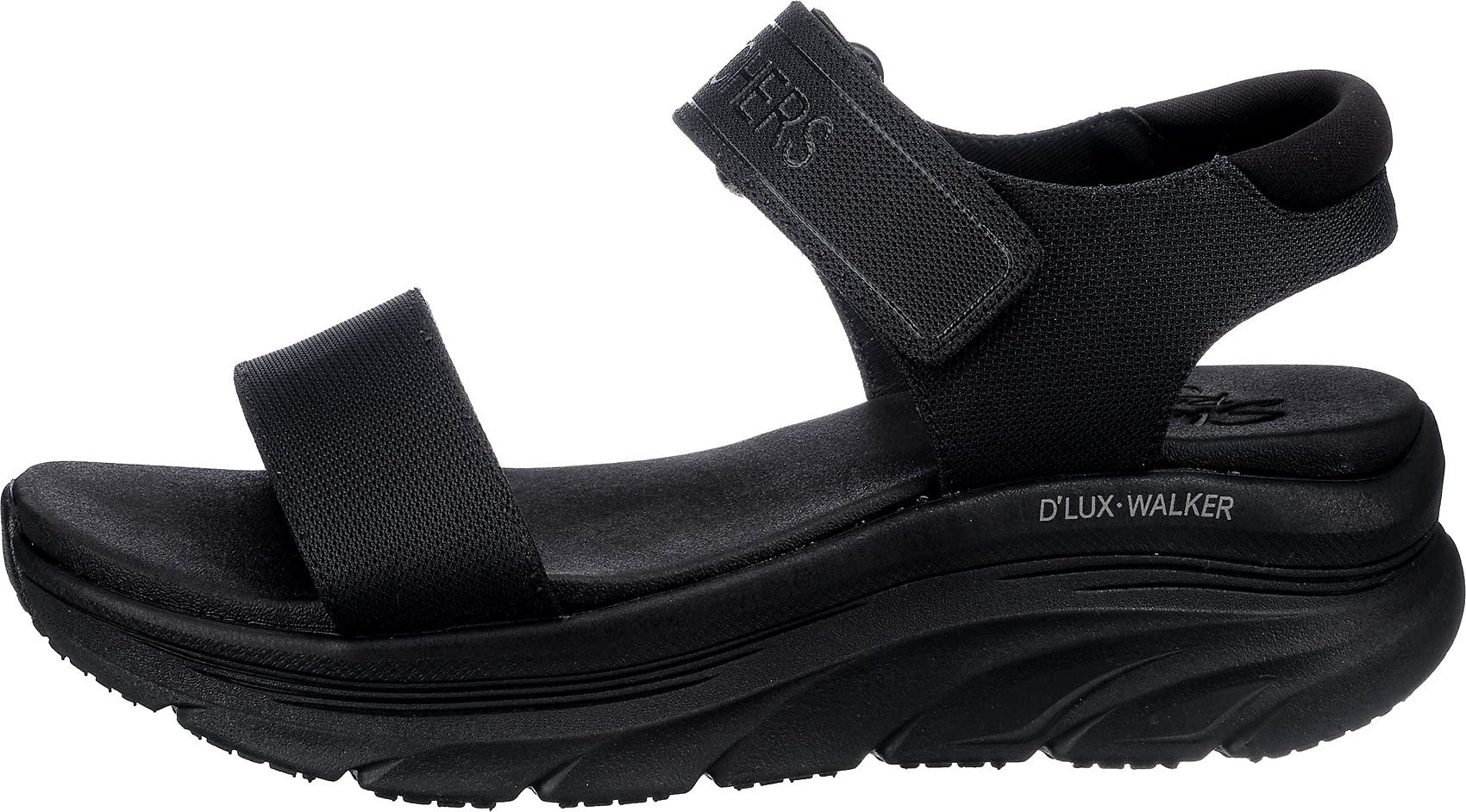 Skechers Cali Women's Women's D'LUX Walker-New Block Sport Sandal, Black/Black, 6