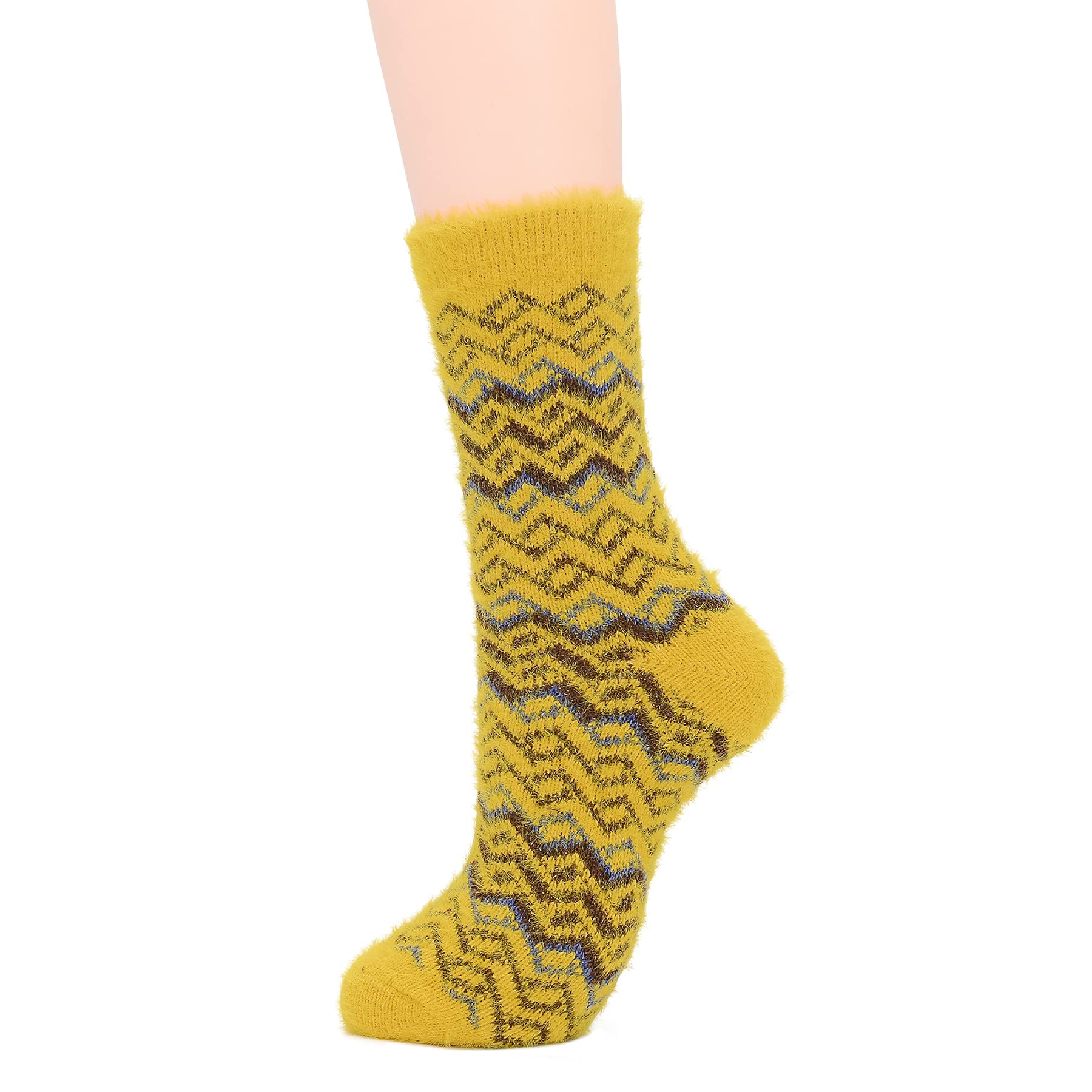 Zando Men's Wool Socks for Men Winter Cozy Warm Thick Socks Knit Pattern Dress Socks for Men Merino Crew Socks for Men Athletic Long Hiking Sock for Men Bright Pattern