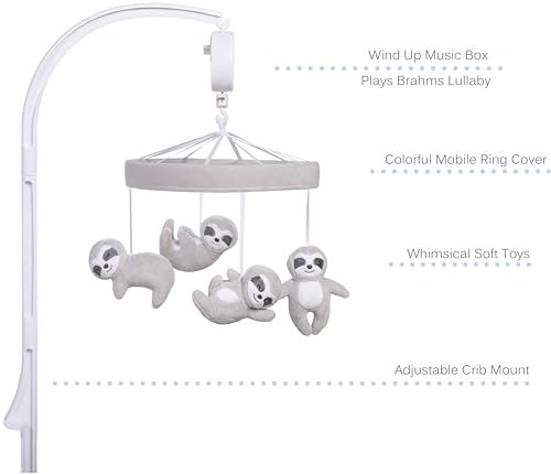Sammy & Lou Sloths Baby Crib Mobile with Music, Crib Mobile Arm Fits Standard Crib Rail
