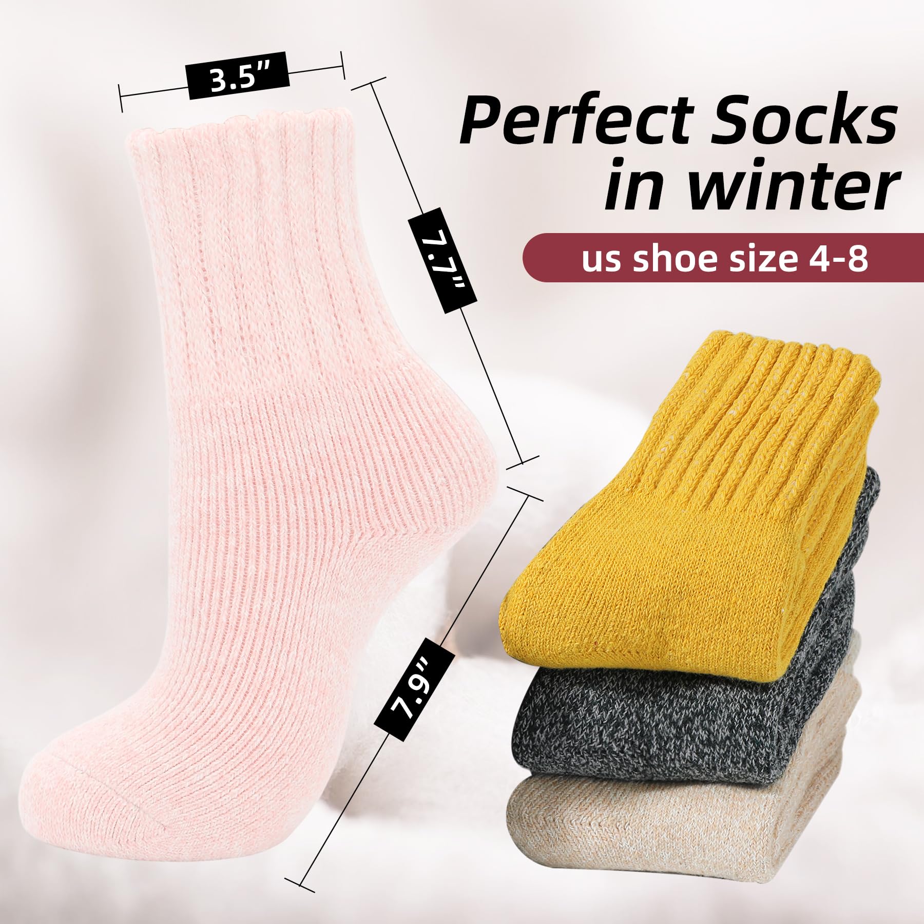 Zando Womens Merino Wool Socks for Women Long Thick Socks Winter Warm Cozy Socks Cute Boot Crew Socks Women's Athletic Running Cycling Hiking Sock Light Pink
