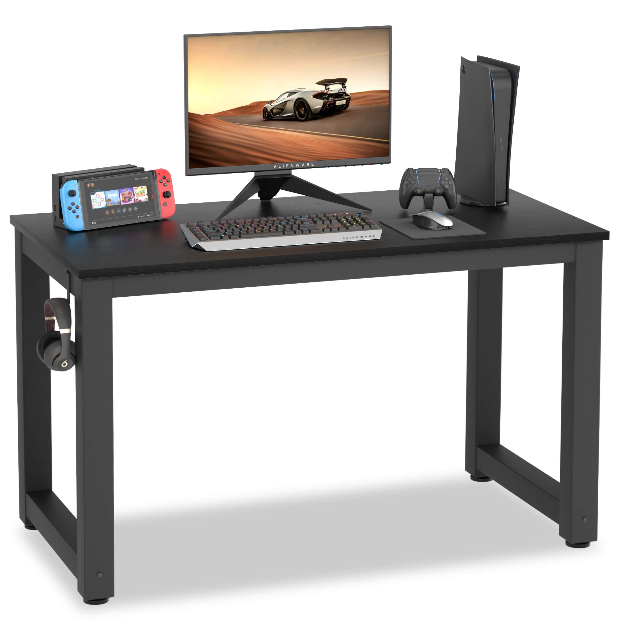 NUMENN Computer Desk 47", Home Office Desk with Extra Strong Legs, Sturdy Writing Desk with Headphone Hook for Home Office, Work Table, Black