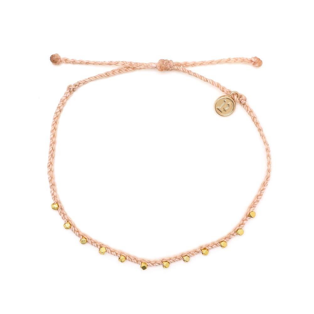 Pura Vida Gold Stitched Beaded Anklet Blush - Waterproof, Artisan Handmade, Adjustable, Threaded, Fashion Jewelry for Women