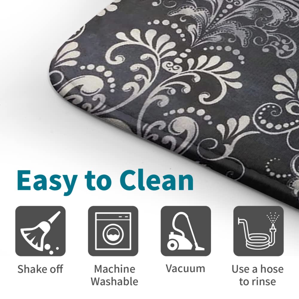 Sugar Skull Kitchen Mats 2 Pcs Anti Fatigue Halloween Skull Kitchen Floor Mats Washable Water Absorbent Gothic Skeleton Kitchen Rugs for Bathroom Laundry Sink Kitchen Standing Mat