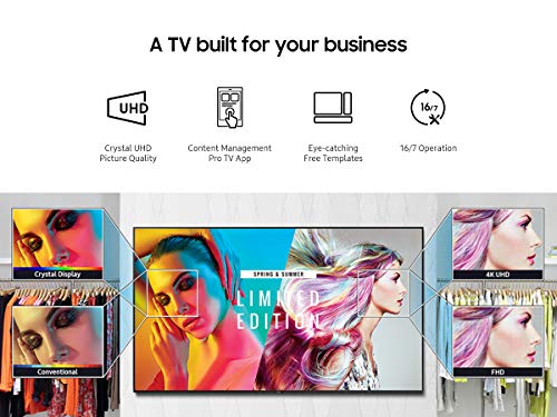 Samsung 43-Inch BE43T-H Pro TV | Commercial | Easy Digital Signage Software | 4K | HDMI | USB | Tuner | Speakers | 250 nits, Black