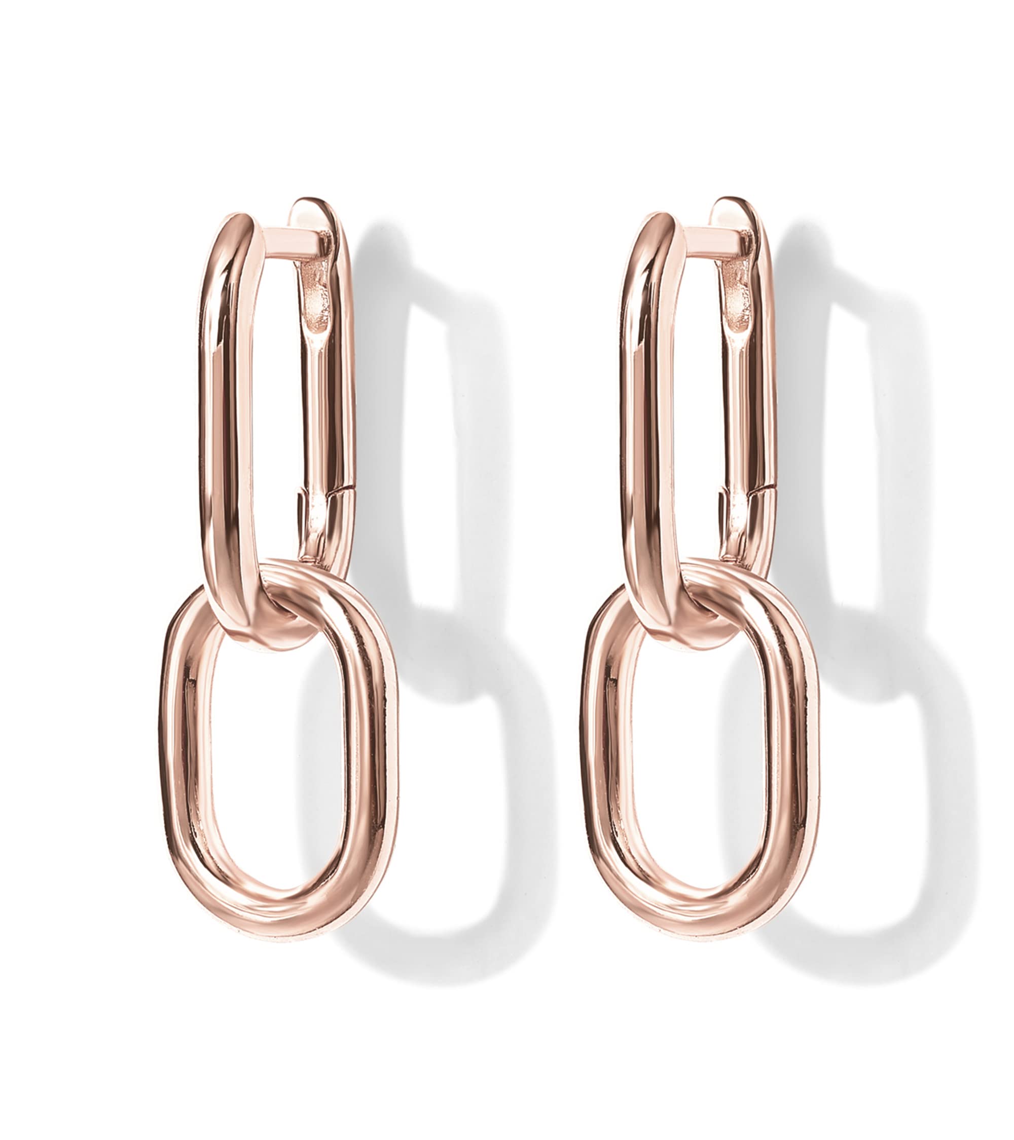 PAVOI 14K Rose Gold Convertible Link Earrings for Women | Paperclip Link Chain Earrings | Drop Dangle Earrings