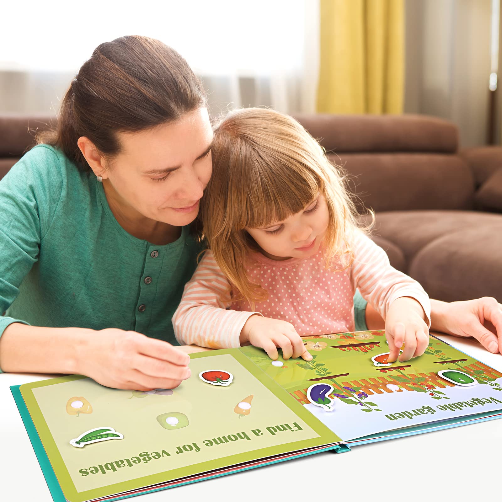 YAOFEER Busy Book for Toddlers 1-3, Montessori Busy Book Preschool Activity Sticker Quiet Books for Toddlers Preschool Learning Book to Develop Multidimensional Sense- Vegetable & Fruit