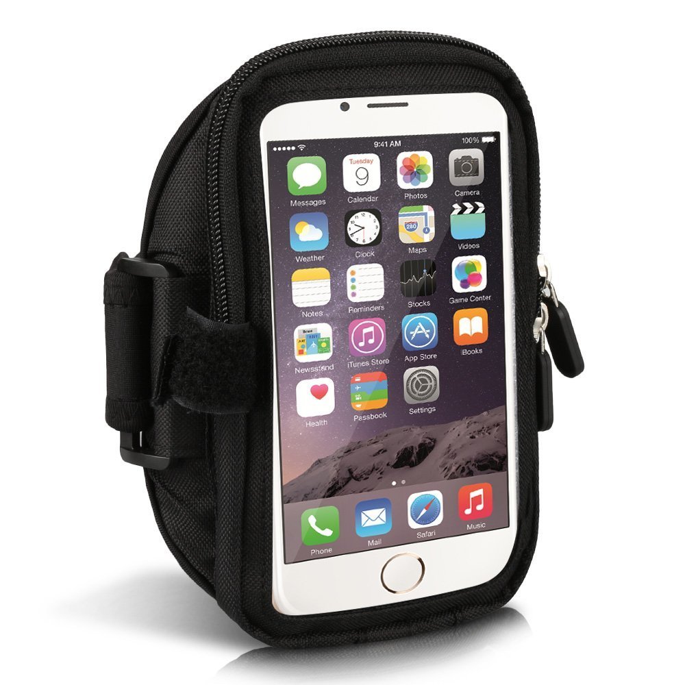 Primium Black Running Sports Gym Zipper Armband Case for iPhone 14 Pro iPhone 14 Plus Samsung Galaxy S23+ S23 S22 S21 FE A53 A52 A33 5G Google Pixel 7 6 5 5a