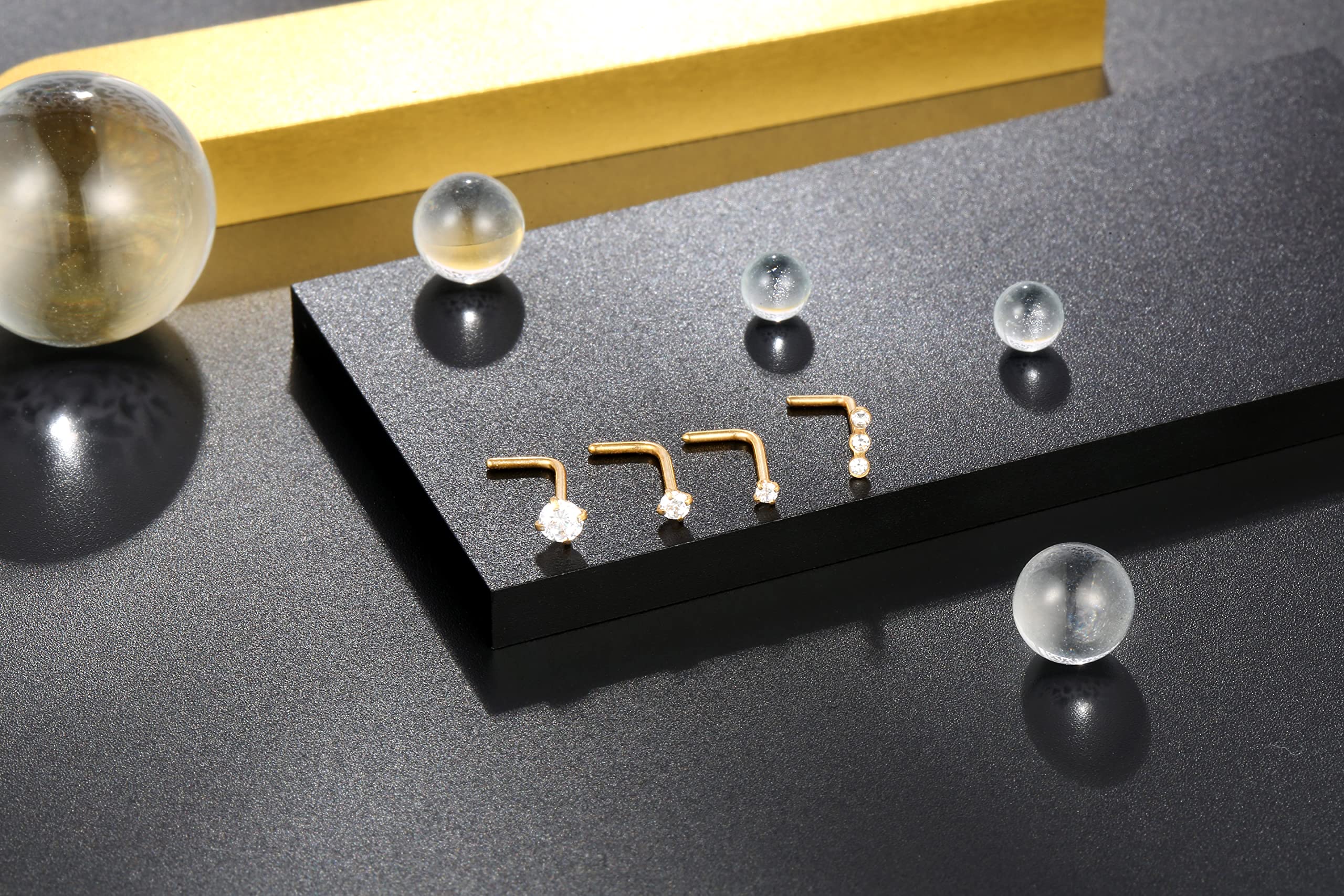 Zankulas Nose Piercings Jewelry Studs Heart Nose Ring L Shaped with Flower Butterfly Elements 20G Gold