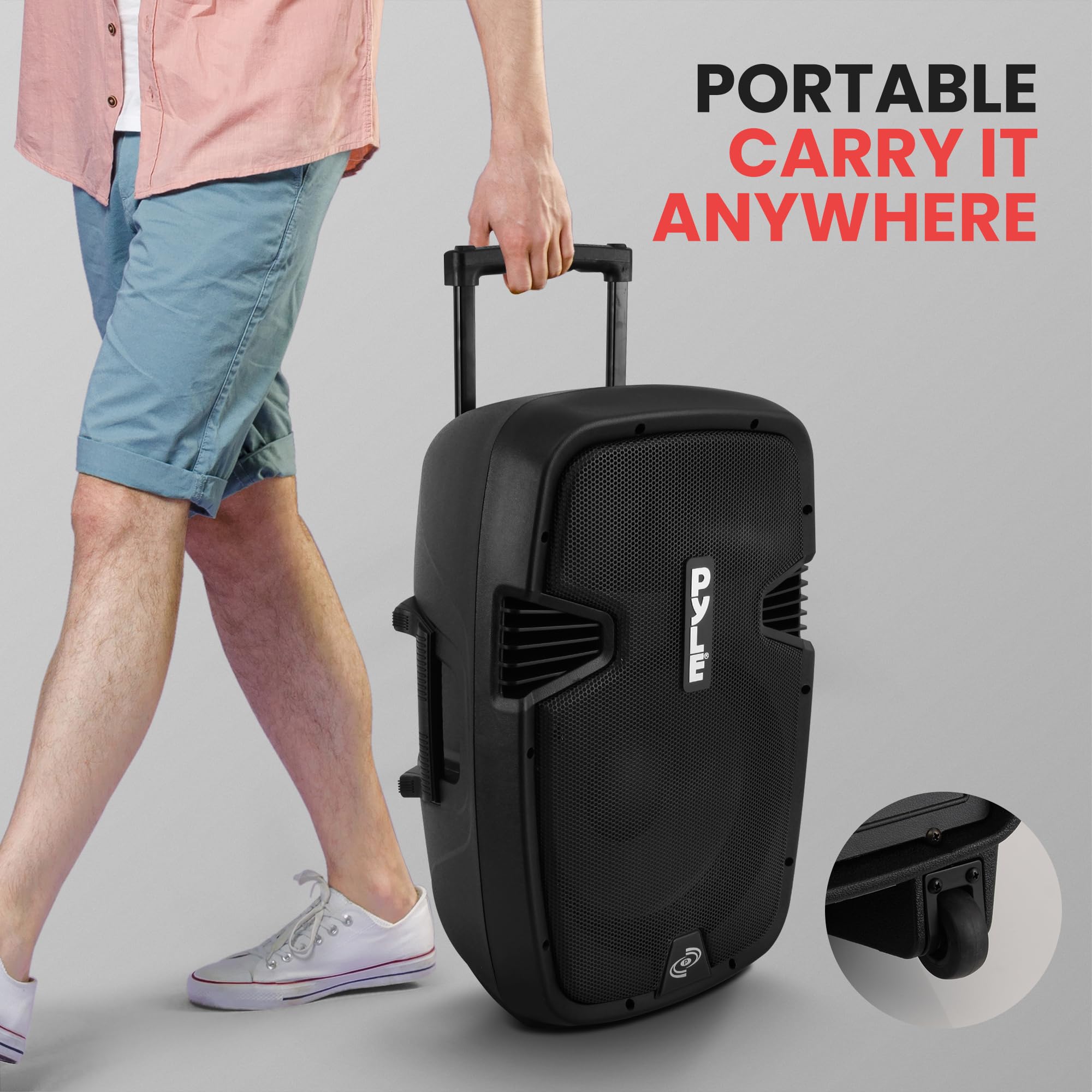 Pyle Wireless Portable PA Speaker System-Compatible with Bluetooth,Active Loudspeaker,1000 Watt Powered 2-Way Waterproof Amplifier, 12β Subwoofer, Tweeter, RCA, XLR, Mic In for Dj & Party-PPHP1241WMU