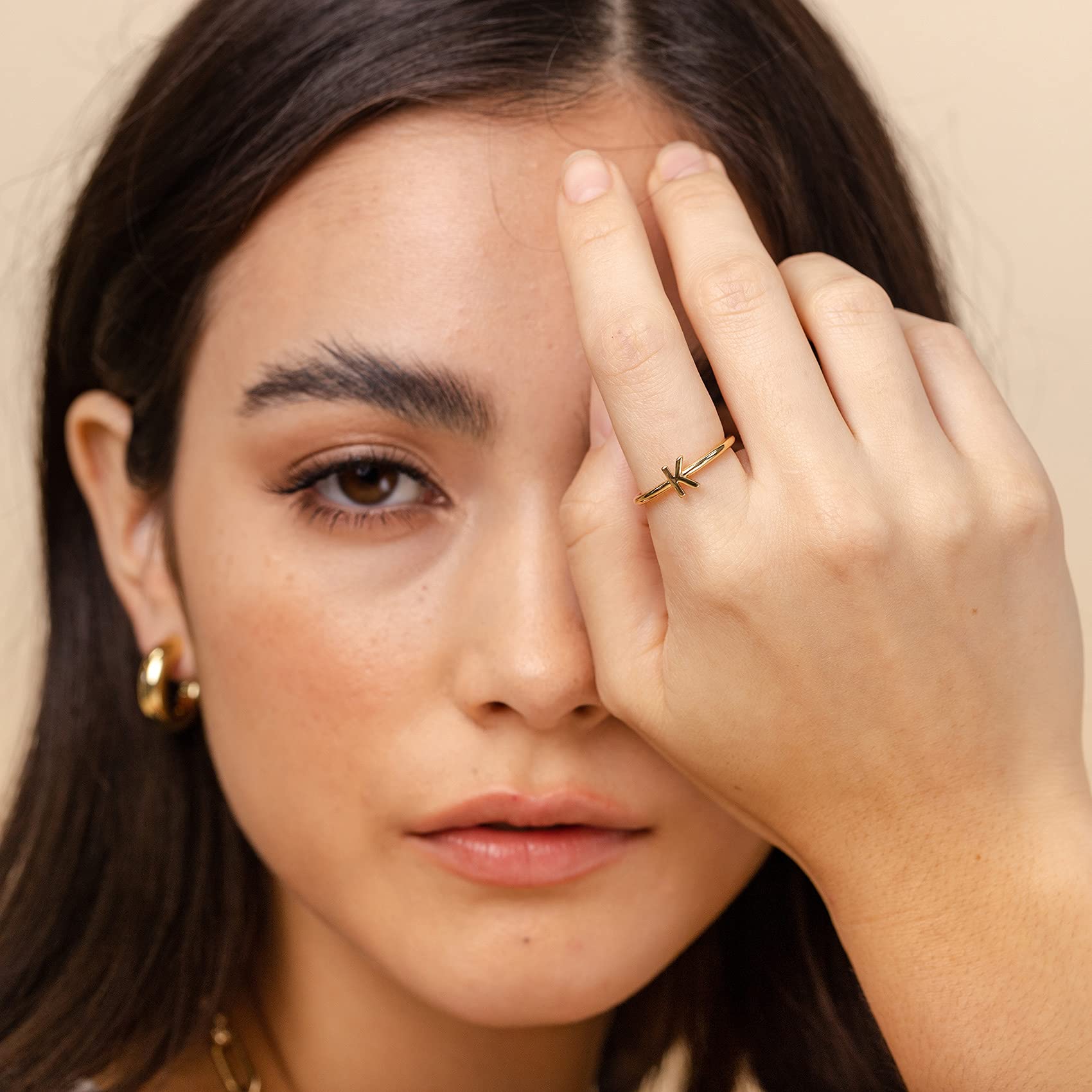 PAVOI 14K Yellow Gold Plated Initial Adjustable Ring | Womens M Initial Fasion Ring