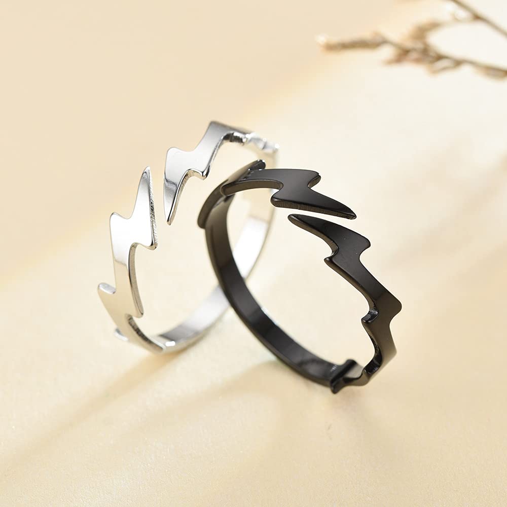 Titanium Steel Lightning Opening Adjustable Bands Ring for Women Wave Stacking Ring Couple Ring Unisex Ring (Silver)