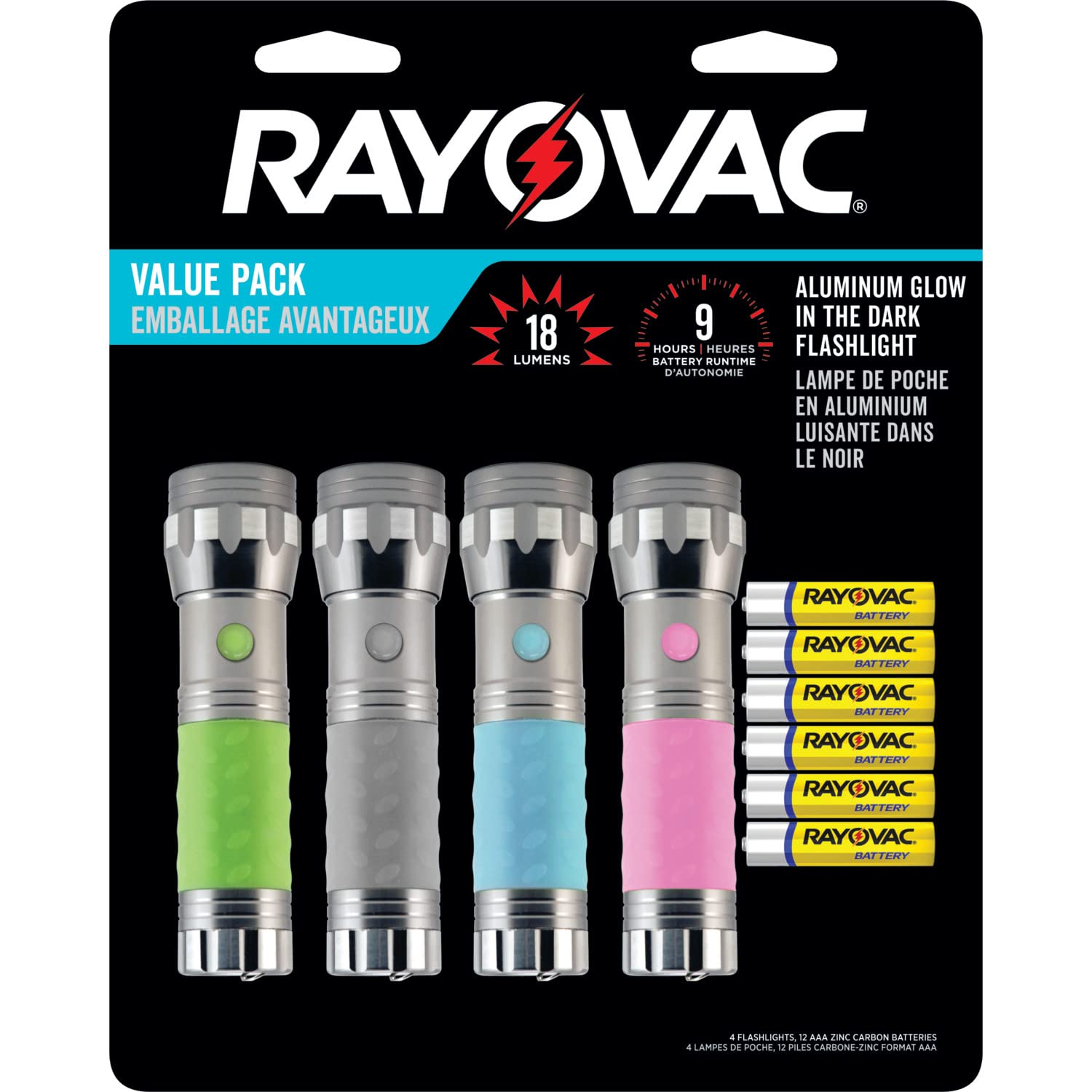 Rayovac Mini LED Tactical Flashlight Pack, Glow in The Dark Pocket Flashlight Set for Gifting, Power Outages and Emergencies, Batteries Included, Pack of 4