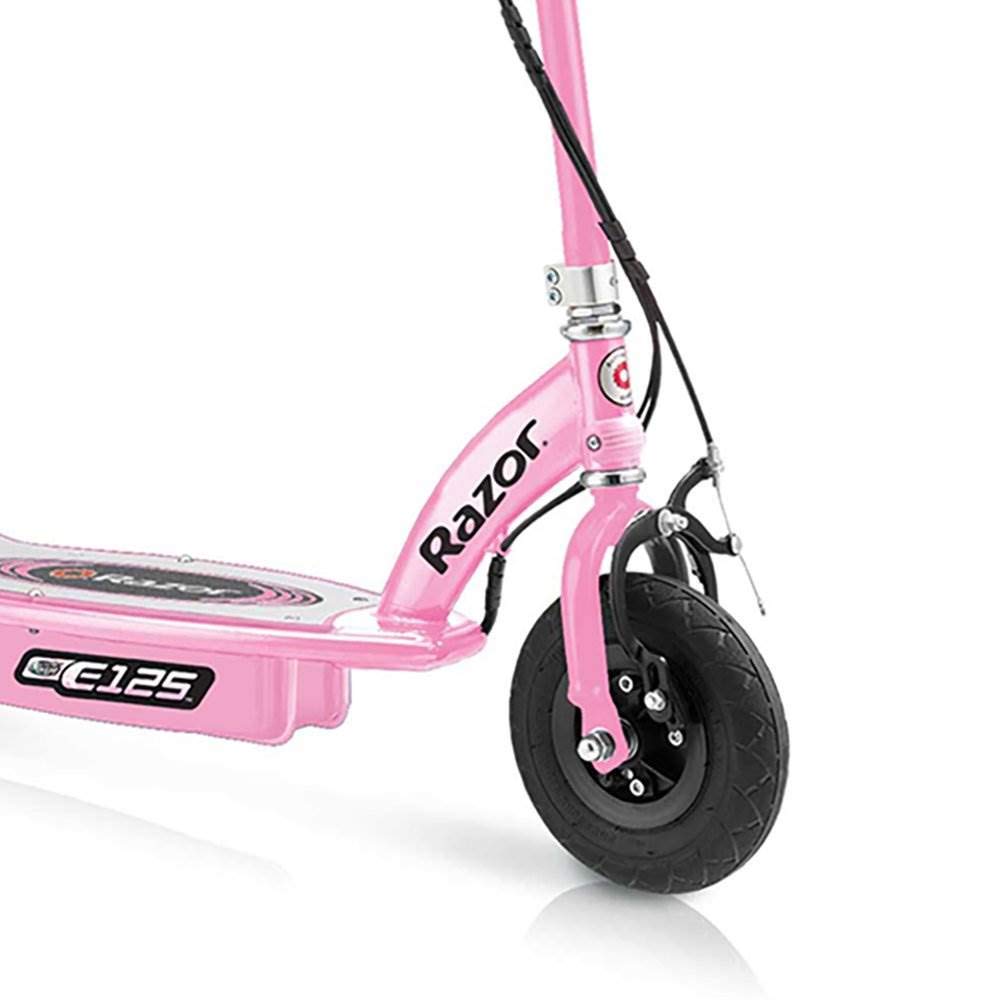 Razor E125 Motorized Rechargeable Electric Scooter with Acceleration Control, Front Brake, & Kickstand, Pink & V17 Youth Size Safety Helmet, Black
