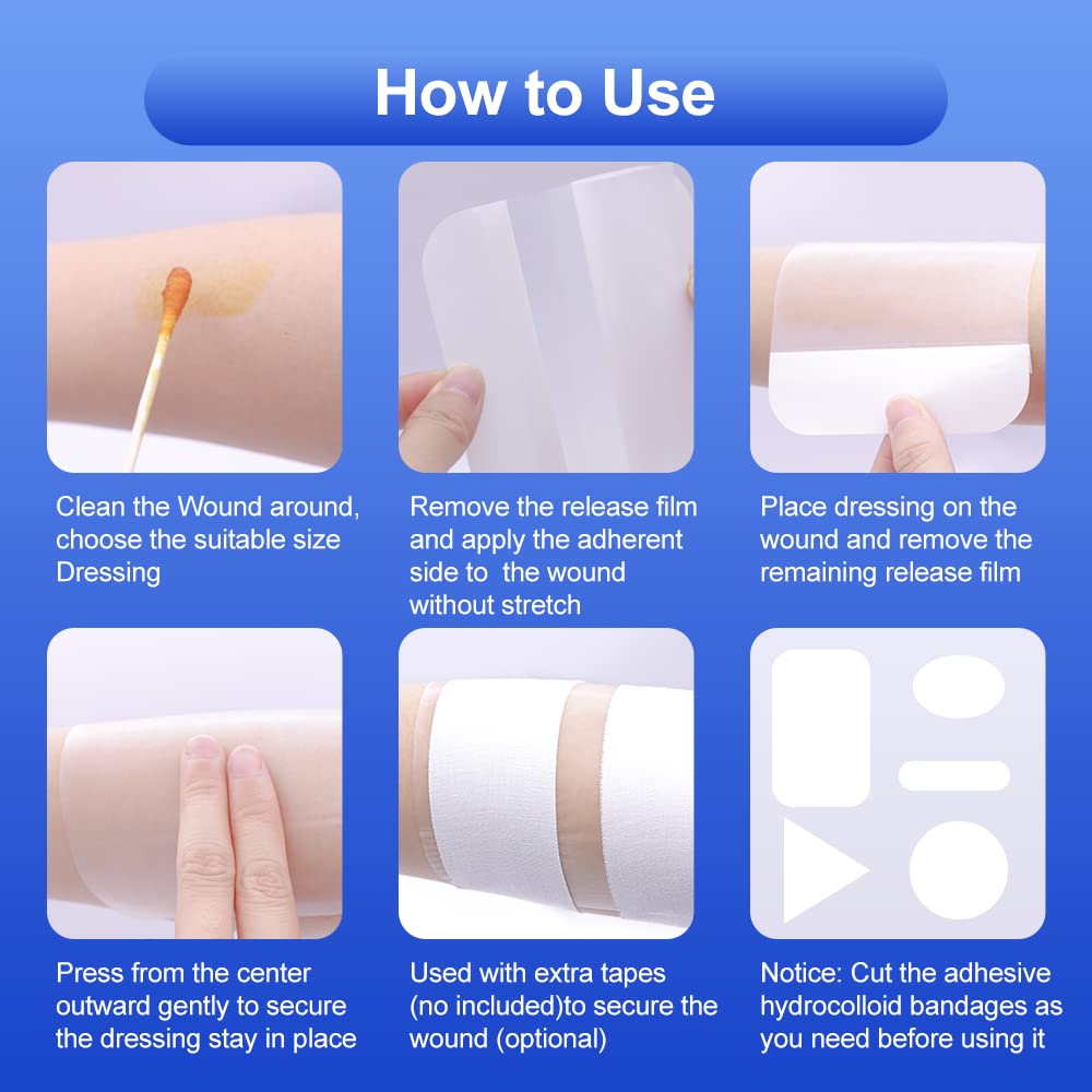 Niceful 10 Pack Hydrocolloid Bandages Large, 2"x4" Hydrocolloid Dressing Extra Thin for Light Exudate, HSA FSA Eligible, Large Hydrocolloid Bandages Fast Healing