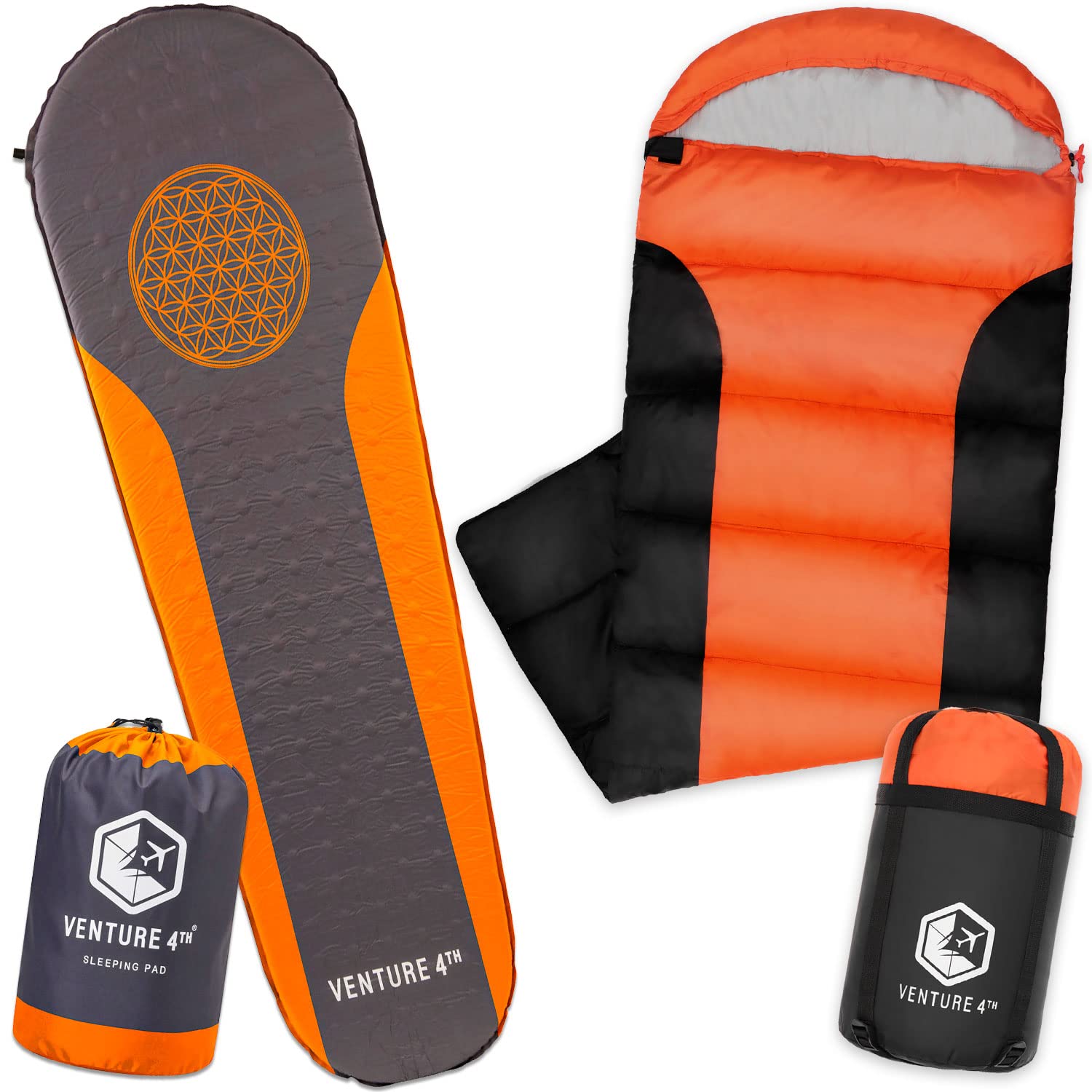 VENTURE 4TH Backpacking Warm Sleeping Bag with Self Inflating Sleeping Pad for Adults & Kids – Ideal for Hiking, Camping & Outdoor Adventures