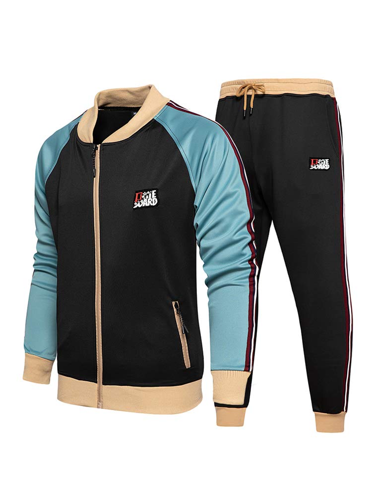 PASOK Men's Tracksuits 2 Piece Set Outfit Full Zip Jogging Sweatsuits Activewear Sport Suit Style 3 Black 2XL