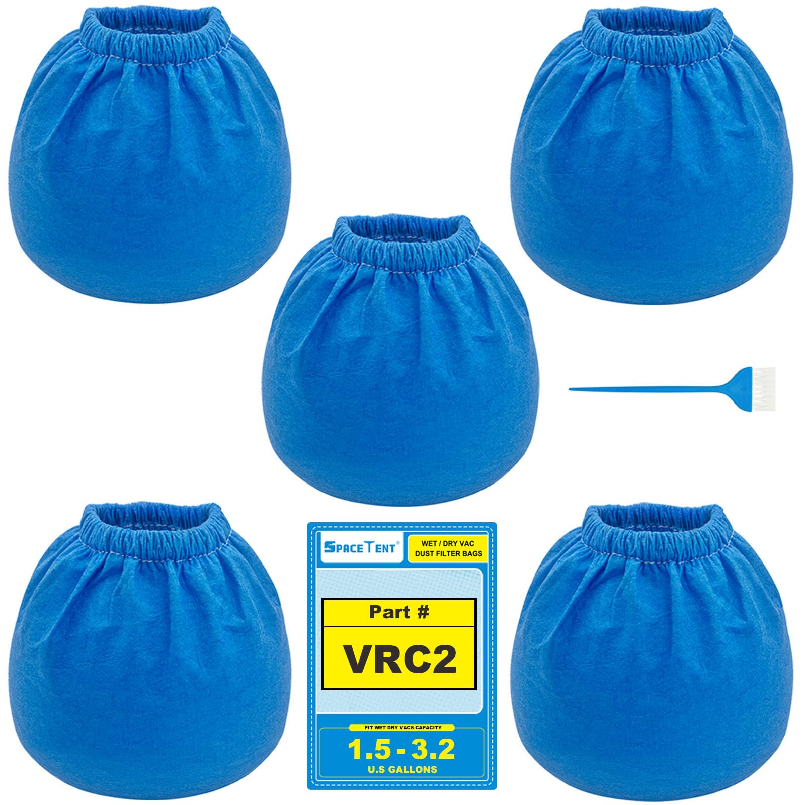 SpaceTent 5 Pack VRC2 Vacuum Filter for Armor All 2.5 Gallon and Vacmaster 1.5 to 3.2 Gallon Wet/Dry Vacuums, part # VRC2, Armor All AA255 Replacement Cloth Filter, Armor All Filter Bags