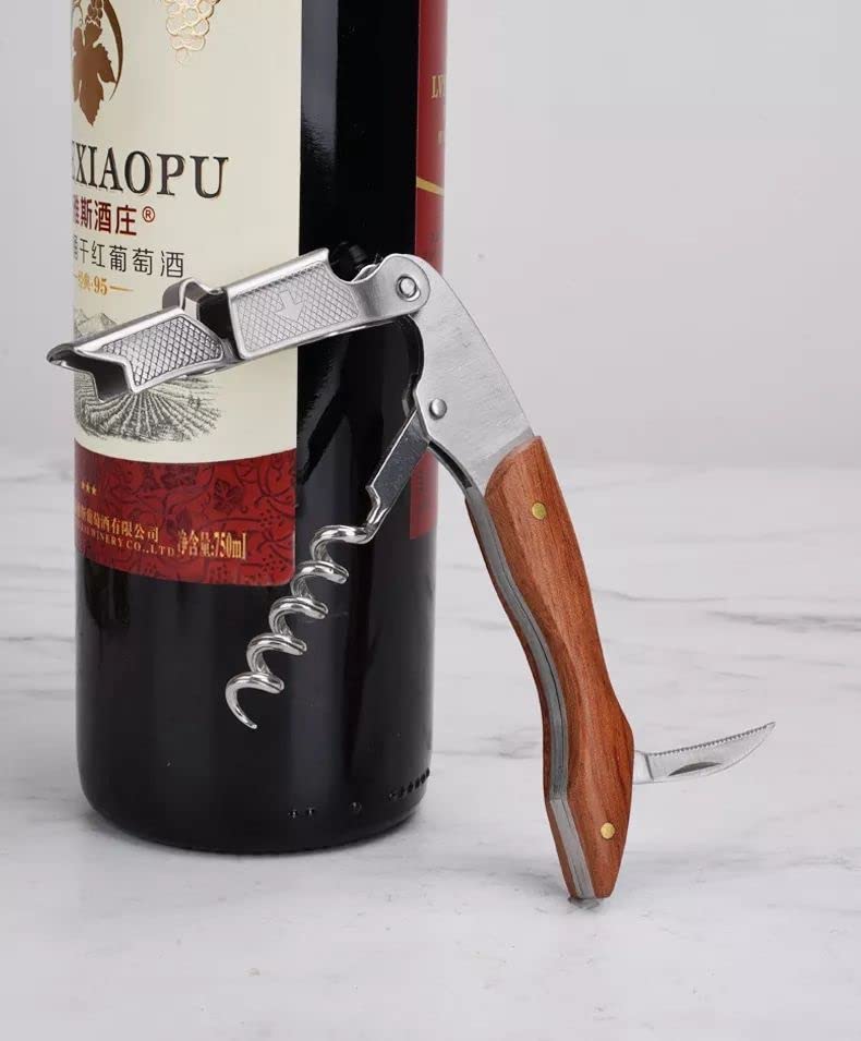 Wine Opener - Professional Corkscrew for Wine Bottles w/Foil Cutter and Cap Remover - Manual Wine Key for Servers, Waiters, Bartenders and Home Use. With its leather pouch.