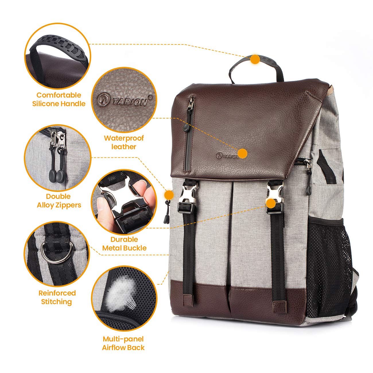 TARION Camera Backpack Waterproof Camera Bag Waterproof Certified IPX5 Large Capacity Side Access with 15.6 Inch Laptop Compartment Rain Cover for Women Men Photographer Lens Tripod Tablets