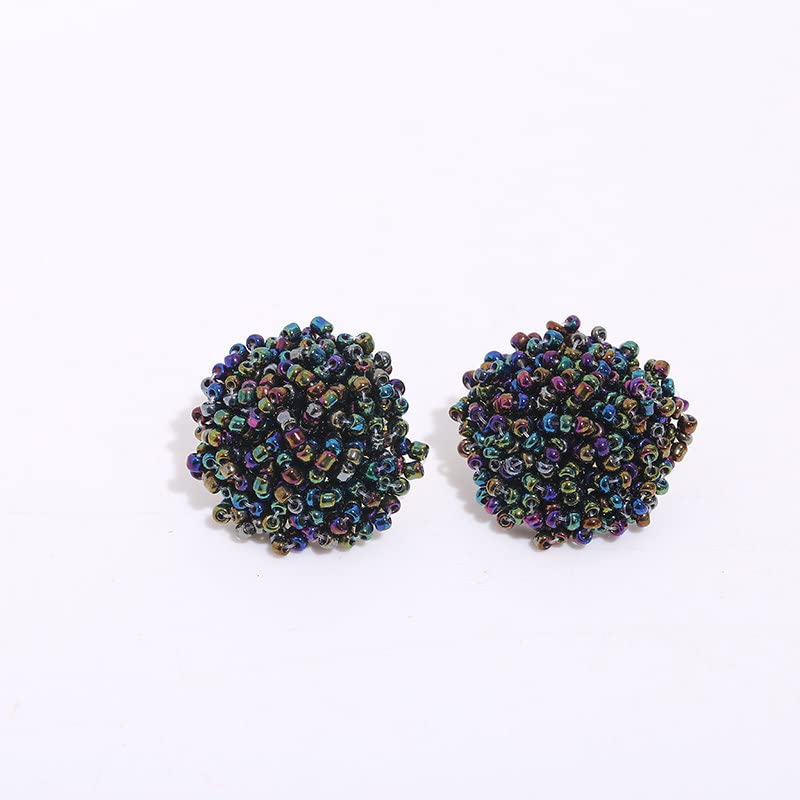 Wiipu 12 Pairs Seed Beaded Stud Earrings Resin Bead Earrings For Women Bohemian Statement Cluster Rainbow Seed Beads Big Round Earrings