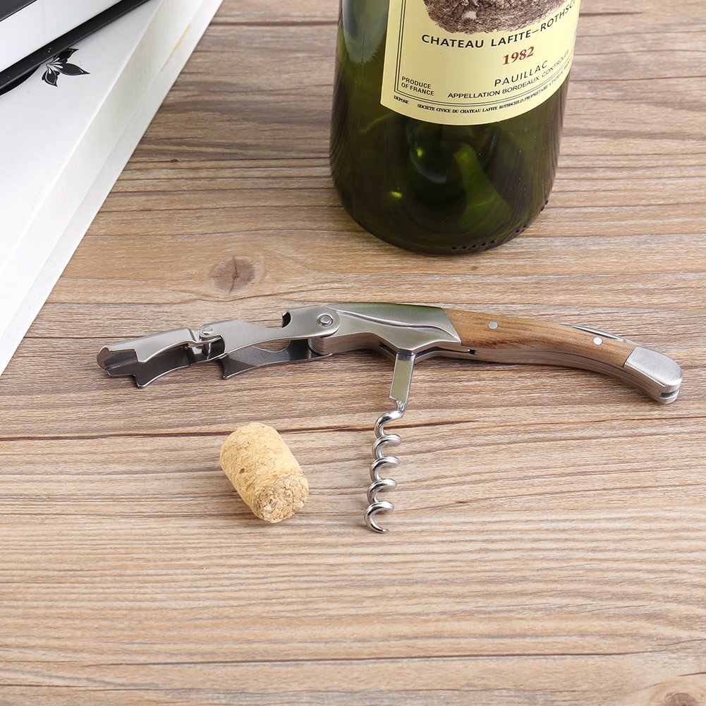 Wine Opener for Bar Restaurant Waiters, 3 in 1 Professional Wooden Handle Waiter Corkscrew Wine Key for Bartenders