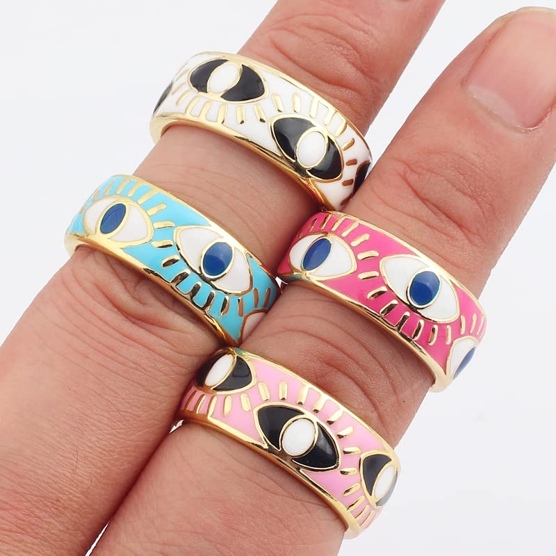 Zboro Colorful Enamel Turkish Evil Eye Open Ring For Women Adjustable Gold Plated Eternity Band Finger Ring Jewelry-89598