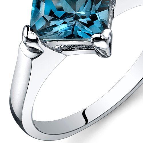 PEORA London Blue Topaz Engagement Ring for Women 925 Sterling Silver, Natural Gemstone, 2 Carats Princess Cut 7mm, Comfort Fit, Size 6