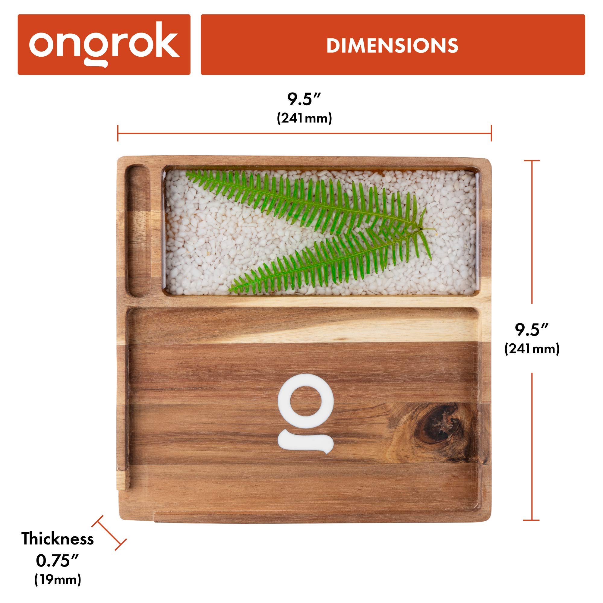 ONGROK Natural Acacia Wood Decorative Tray | Large Rolling Surface, Handmade, Sustainable Wood, Easy to Clean, No Spill (Multi-Stone Design, 9.5" x 9.5")